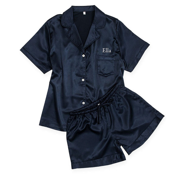 Navy Blue Pajamas Short Set - The Wedding Outlet