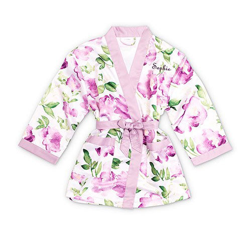 Floral Flower Girl Robe - Lavender Trim - The Wedding Outlet