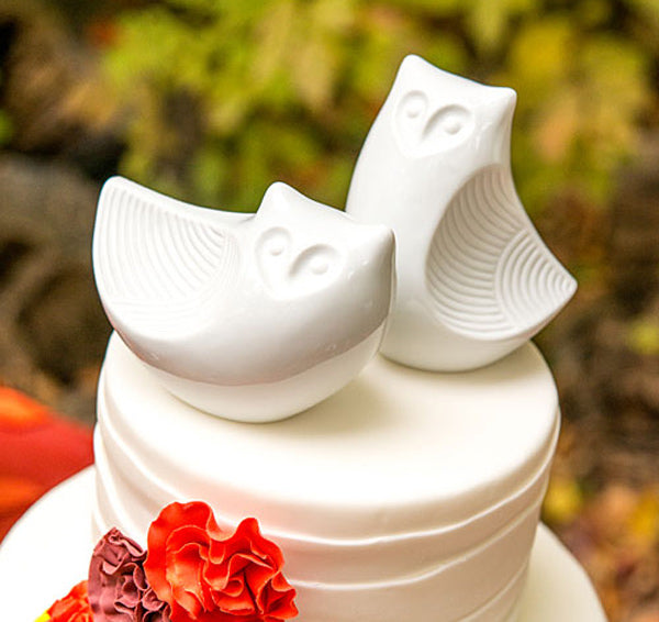 Porcelain Owl Pair Cake Topper - The Wedding Outlet