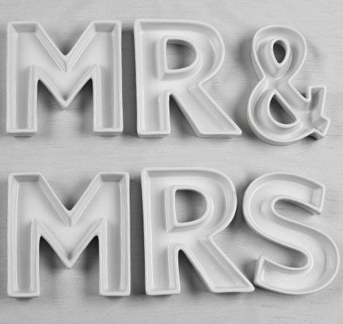 MR & MRS Ceramic Letter Dishes - The Wedding Outlet